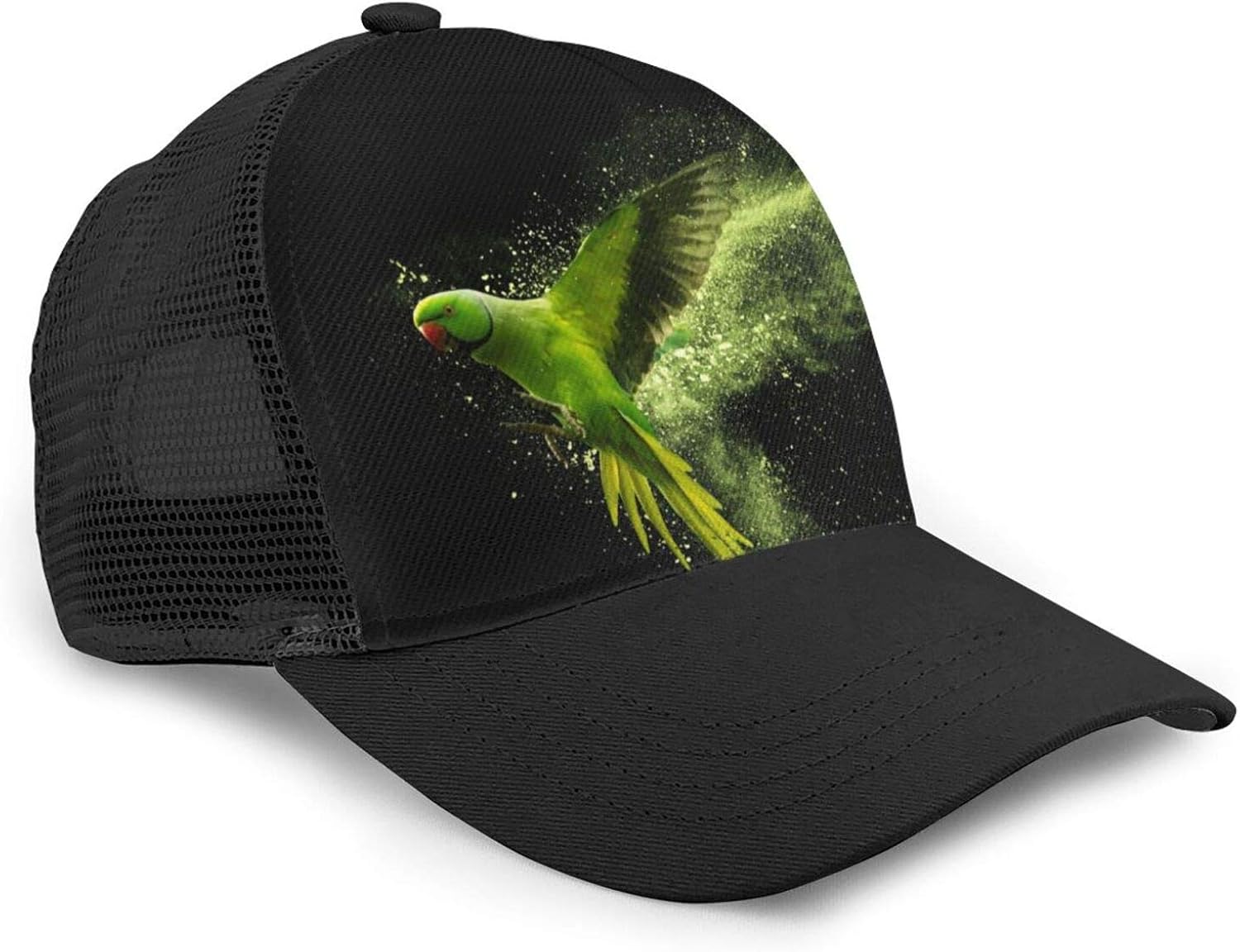 Flying Green Parrot Alexandrine Parakeet Black Baseball Sports Cap Mesh ...