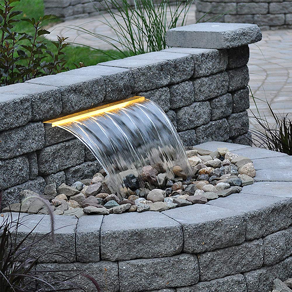 APONUO Lighted Waterfall Pool Fountain 24" RGB LED Pool Fountain 7 ...