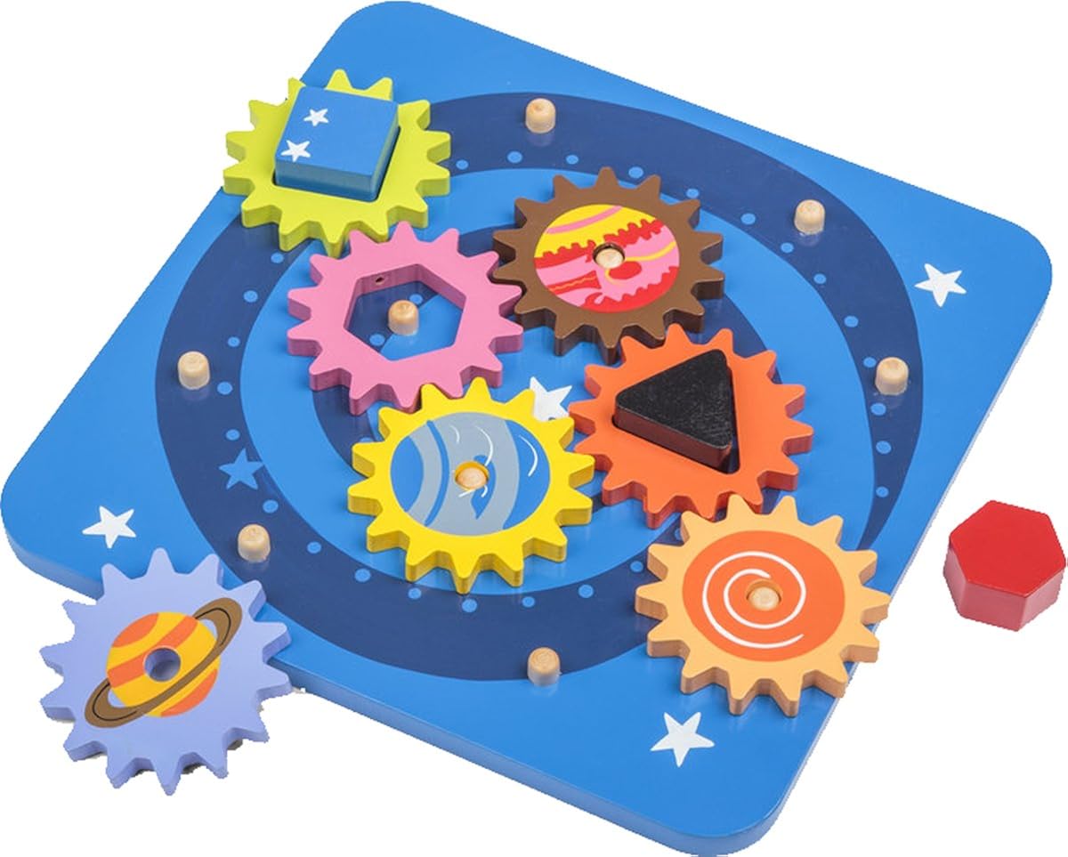 Childrens Space Learning Theme Cog Puzzle Kids Wooden Mechanical Cog ...