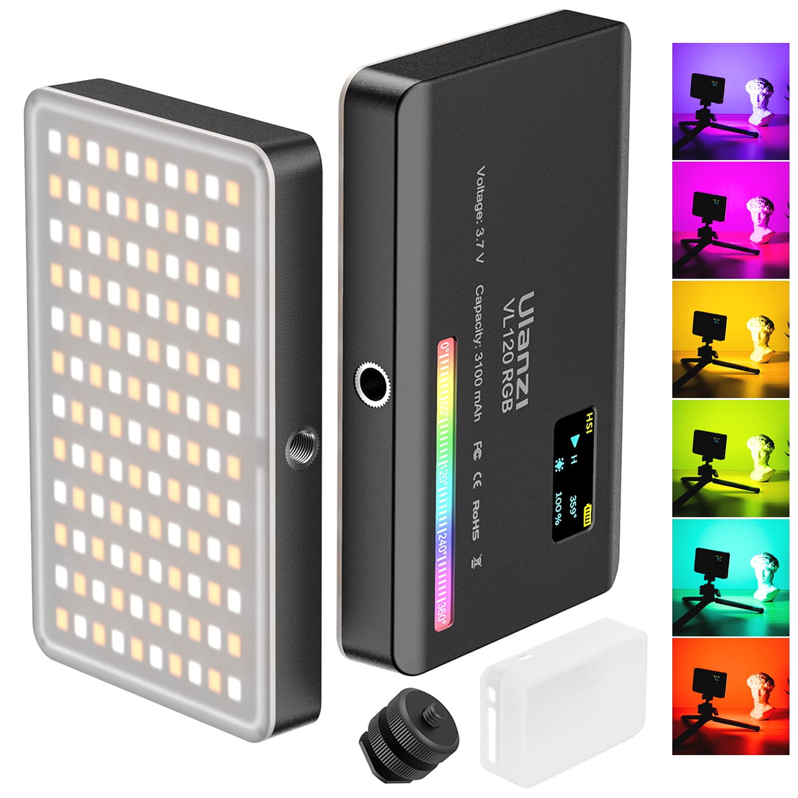ULANZI VL120 RGB Light For Video Camera, Portable 3100mAh Battery, 360 ...