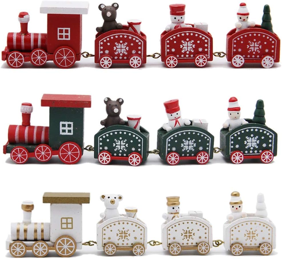 Amazon.com: Happy Trees Wooden Christmas Train with Snowman, Mini Train ...