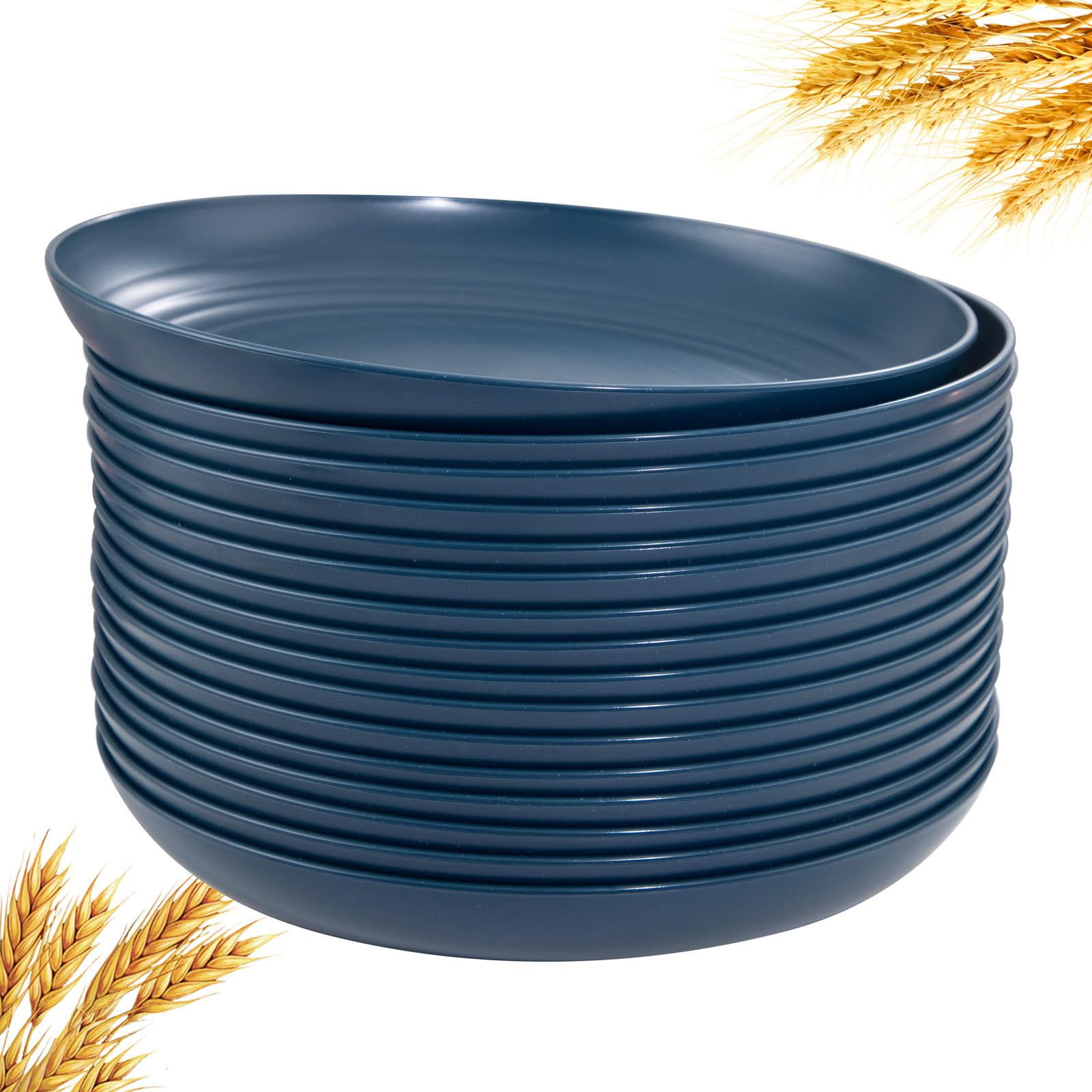 Supernal 16pcs Dark Blue Wheat Straw Plates,Deep Dinner Plates Set ...