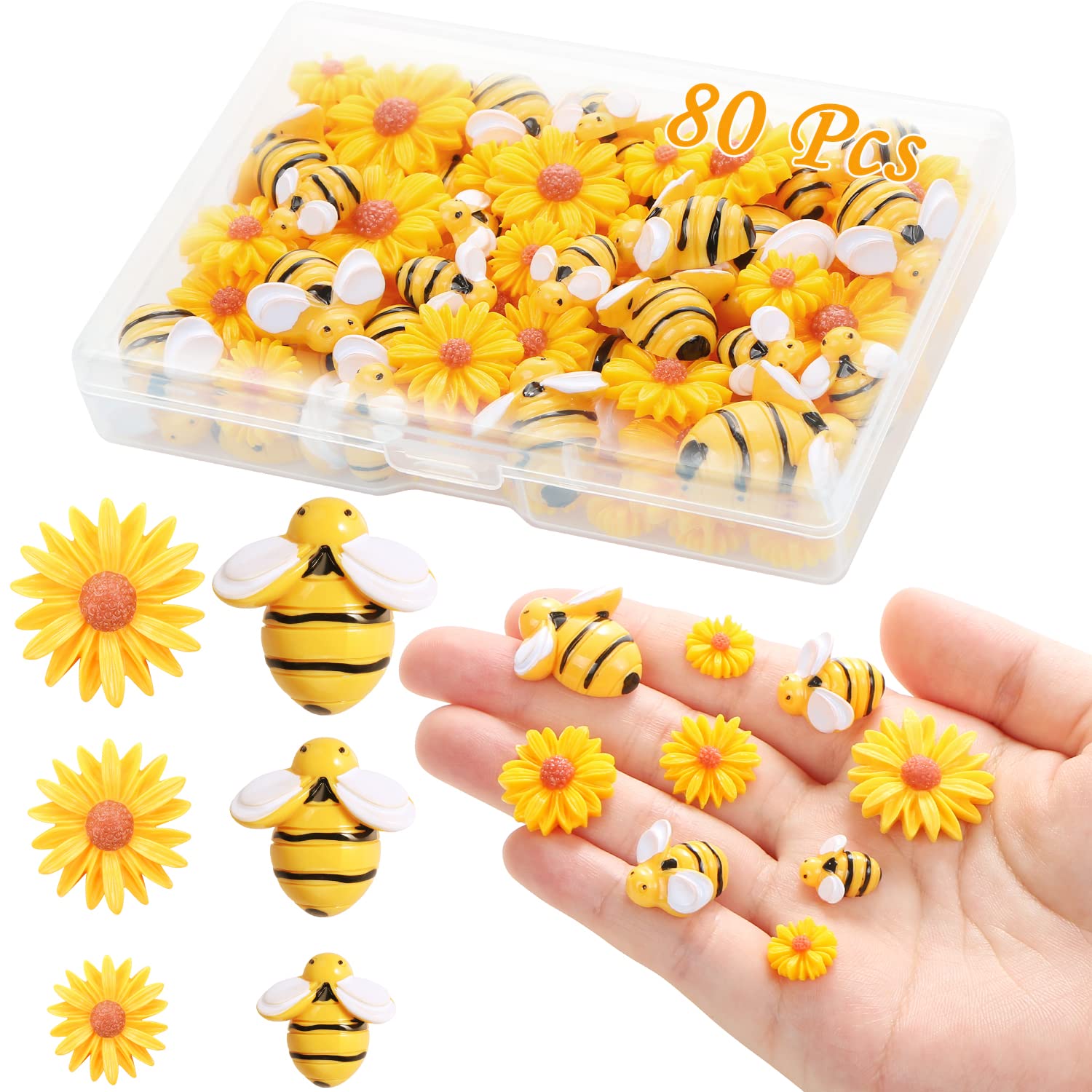 CCOZN 80 Pieces Tiny Resin Bees Daisy Flowers, Flatback Daisy Flowers ...