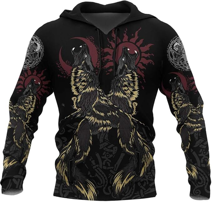 Unisex 3D Wolf Tracksuit Hoodies, Nordic Viking Mythology Wolves Casual ...