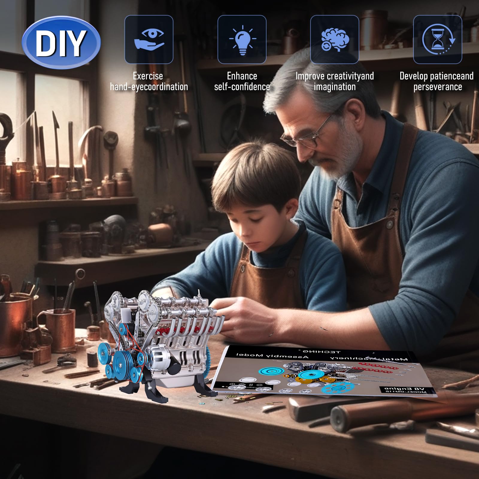 Mua Wauvmoss V8 Engine Model Kit - Mini v8 Engine Kits That Runs - Mini ...