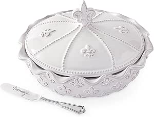 Amazon.com: Mud Pie Fleur De Lis Brie Baker Set, White: Home & Kitchen