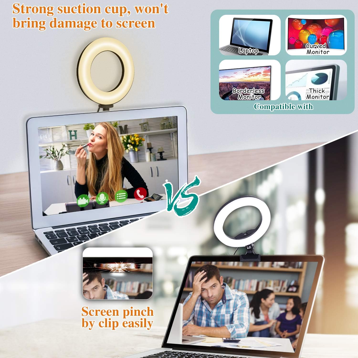 UooEA Video Conference Lighting, Compact Webcam Ring Light with Tripod ...