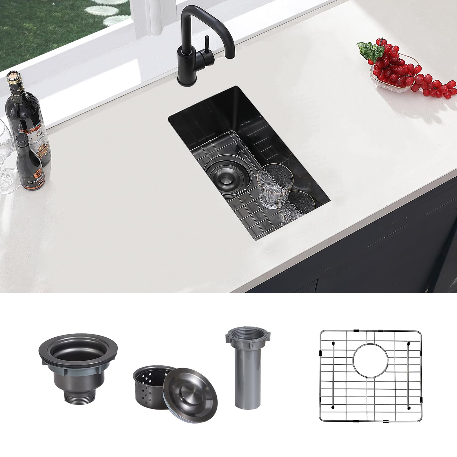 RICINUN 10x18 Inch Undermount Bar Sink, Black Small RV Kitchen Prep ...