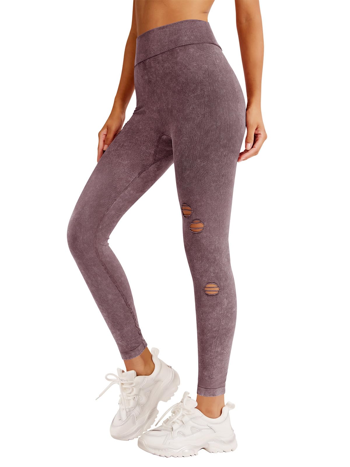 REORIA Womens Ripped Tie Dye High Waist Tummy Control Yoga Pants Seamless Butt Lifting Workout ...