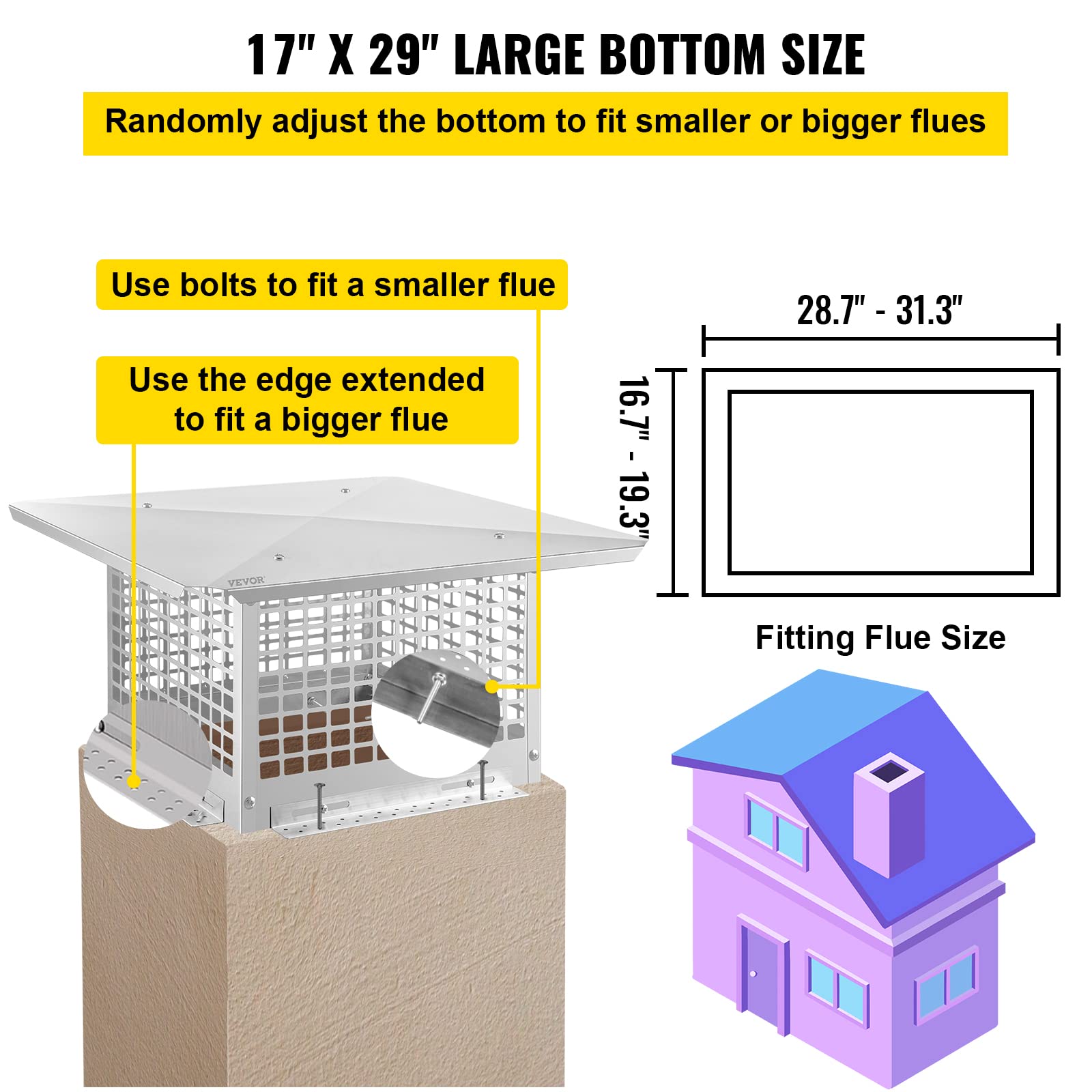 Mua Chimney Cap, 17" x 29" Flue Caps, 304 Stainless Steel Fireplace ...