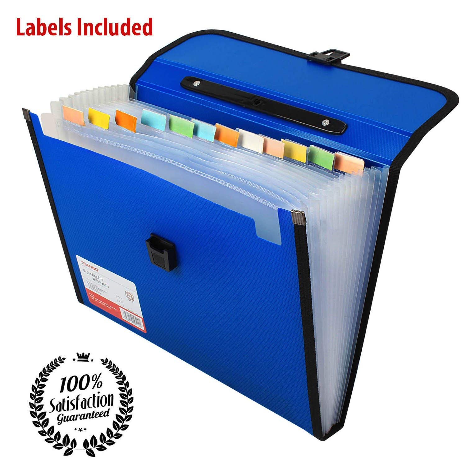 TRANBO Plastic File Folder With 13 Pockets Handle Index Tab A4 Size