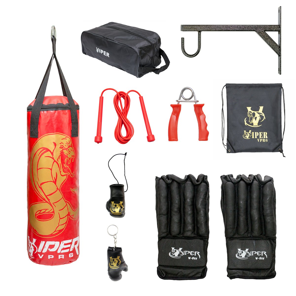 Viper 2.5Ft Filled Boxing Punch Bag, Wall Bracket, Cut Fingers Gloves ...