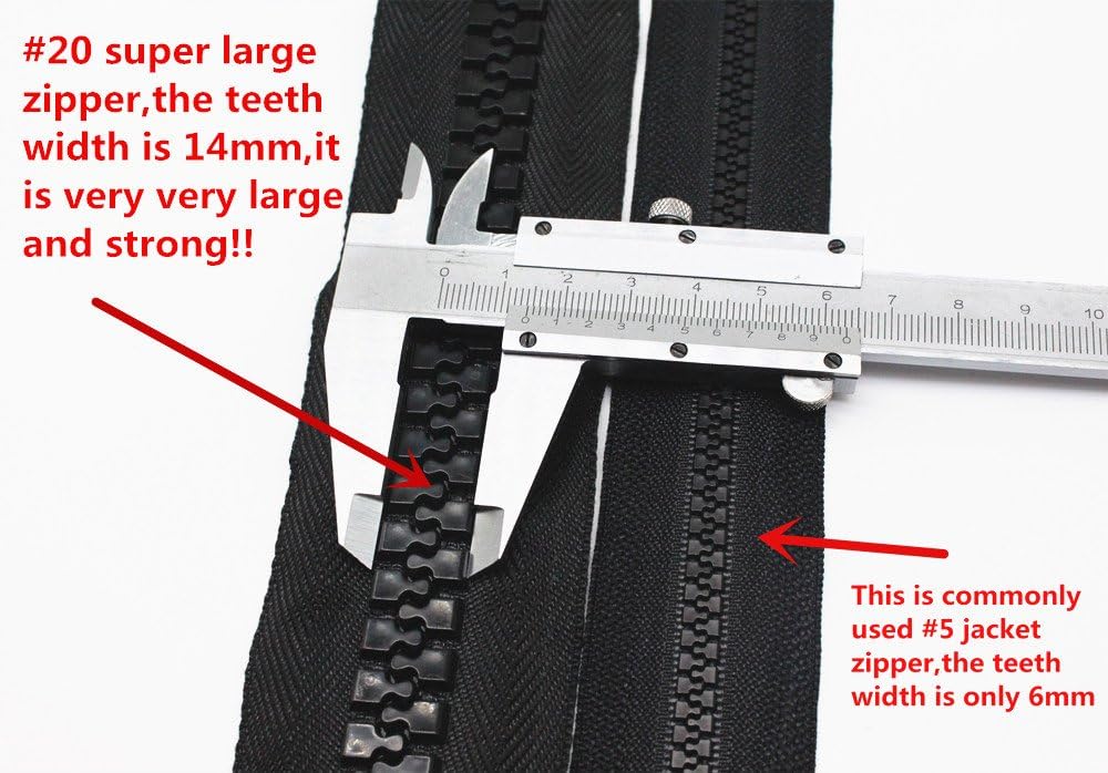 YaHoGa Super Large Plastic Zipper Black 14mm Wide Teeth Heavy Duty ...