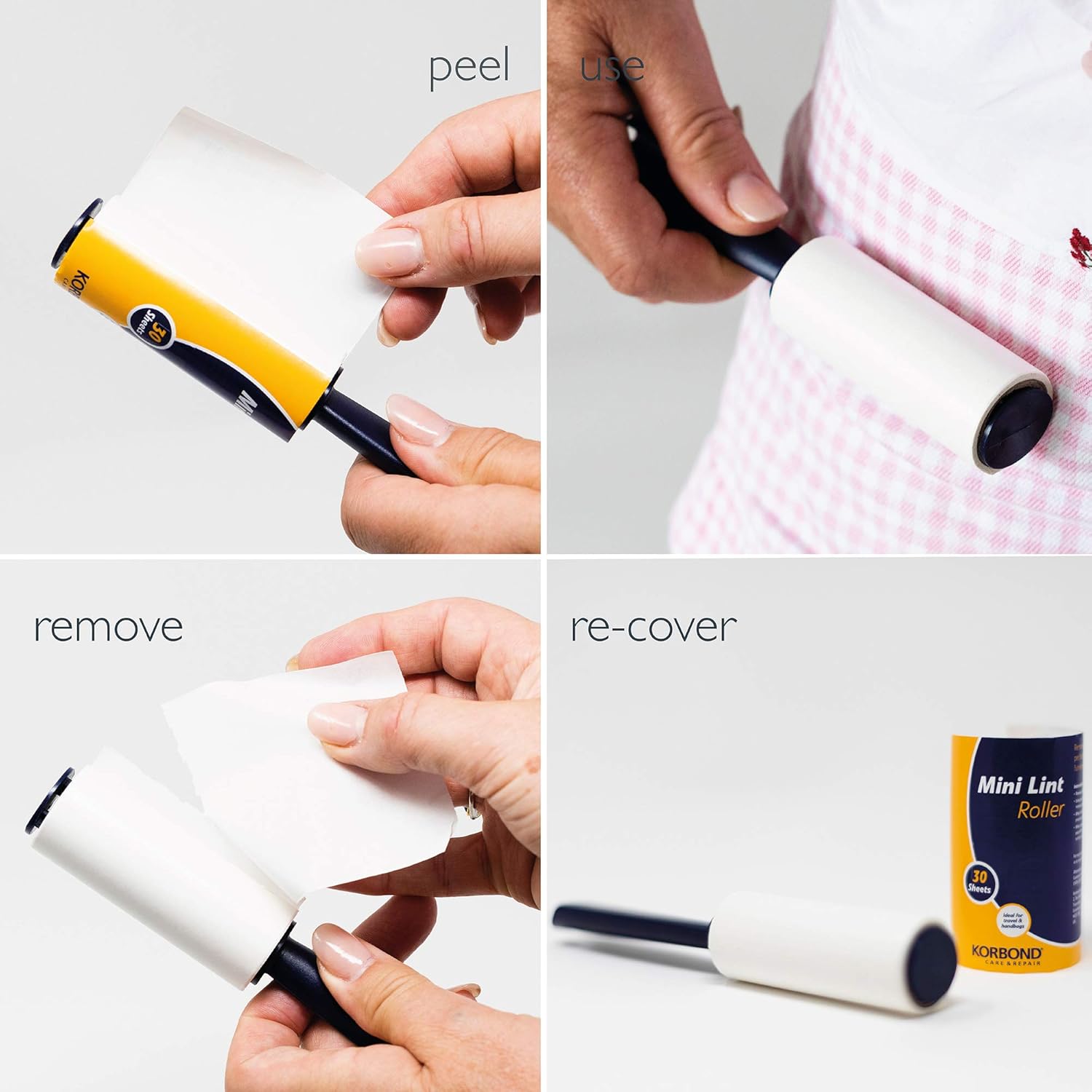 Korbond 2.8m Mini Pocket Lint Roller – TRAVEL SIZE – 30 Sticky Easy ...