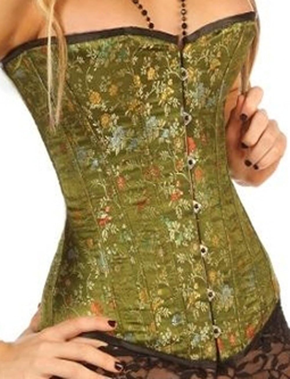 Green Brocade Silk Corset Basque Fashion Corsets 1801 G at Amazon Women ...