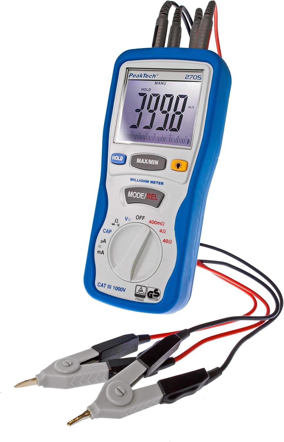 Peaktech 2705 – Digital-Milliohmmeter with 4 Pin Kelvin Test Leads ...