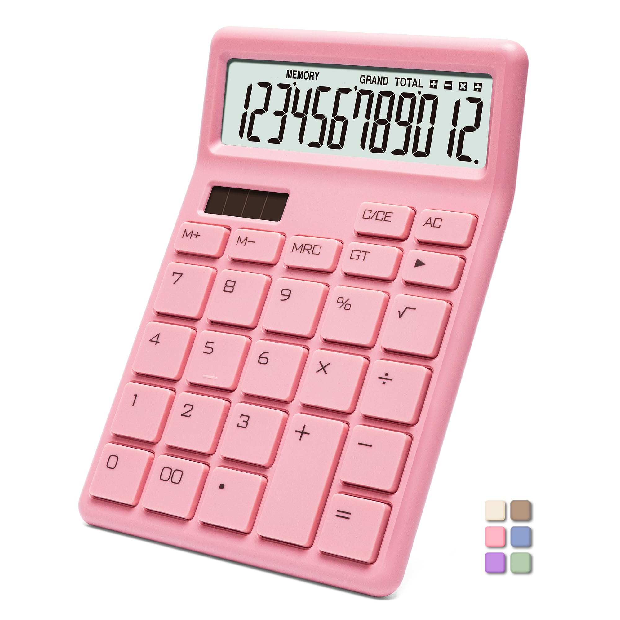 Exlliy Desk Calculator 12 Digit,Pink Desktop Dual Power Battery and Solar,Desk Calculators with ...