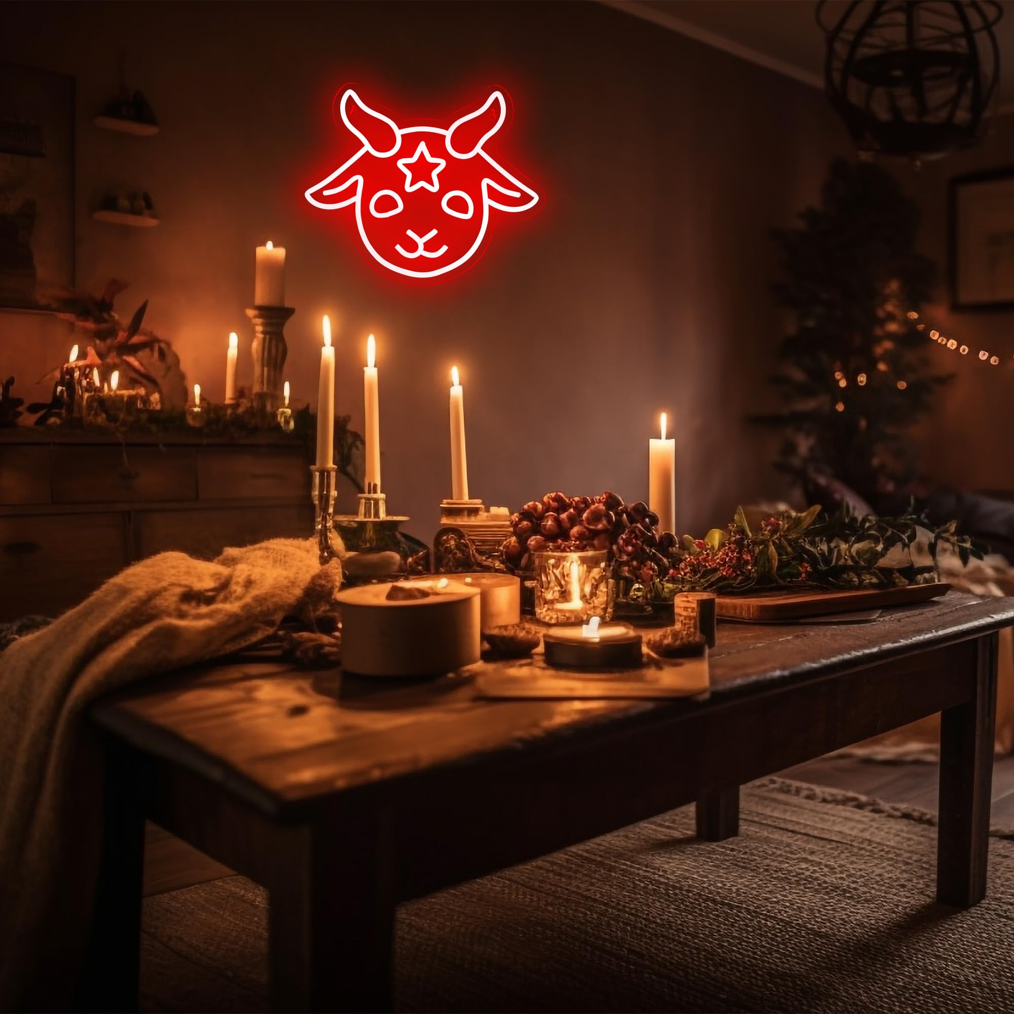 Allball Baphomet Neon Sign, Dimmable LED Signs Gothic Satan Sigil ...