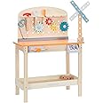 Amazon.com: Amazon Basics Wooden Play Toy Tool Set and Workbench for ...