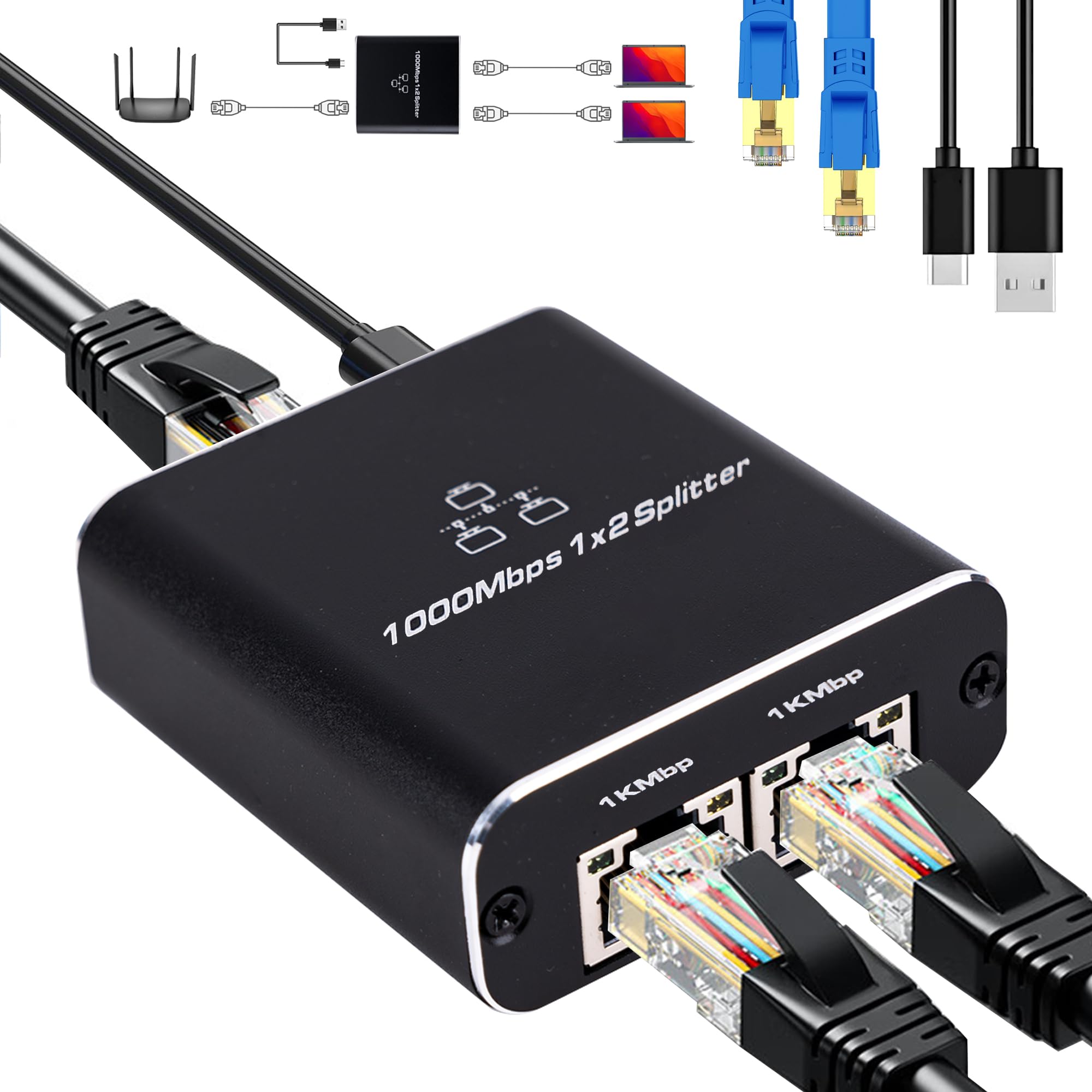LIEZHUA 1000Mbps Network Splitter with LAN Cable Cat 6 - RJ45 Ethernet ...