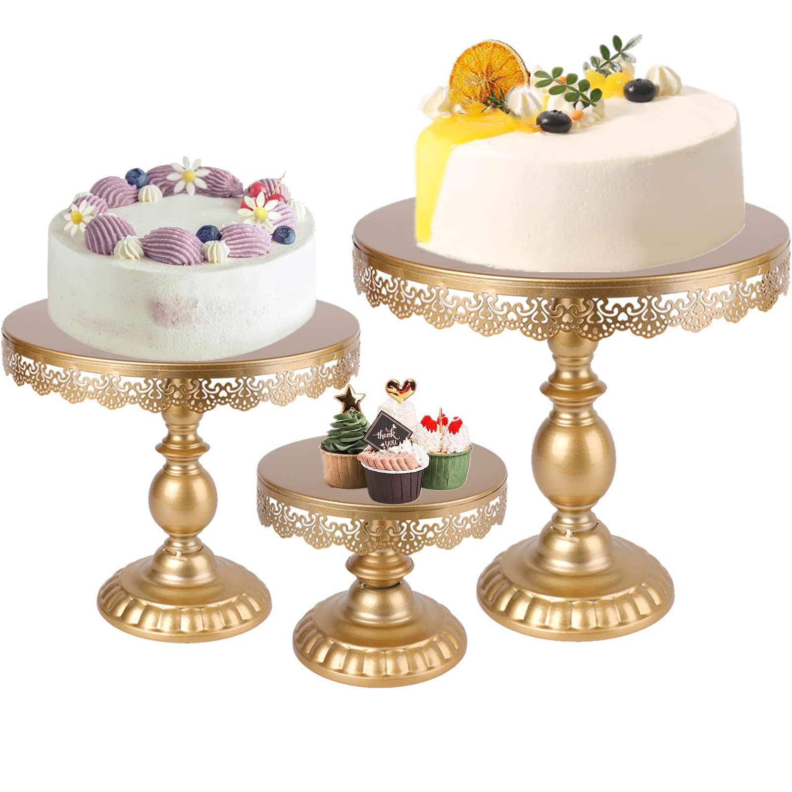 ZOOFOX 3 Pack Gold Cake Stand Set, Metal Cake Holder Dessert Display Plate Serving Tray for Baby ...