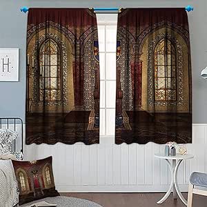 Gothic,Blackout Curtain,Red Medieval Throne in Chapel Eagle Portrait on ...