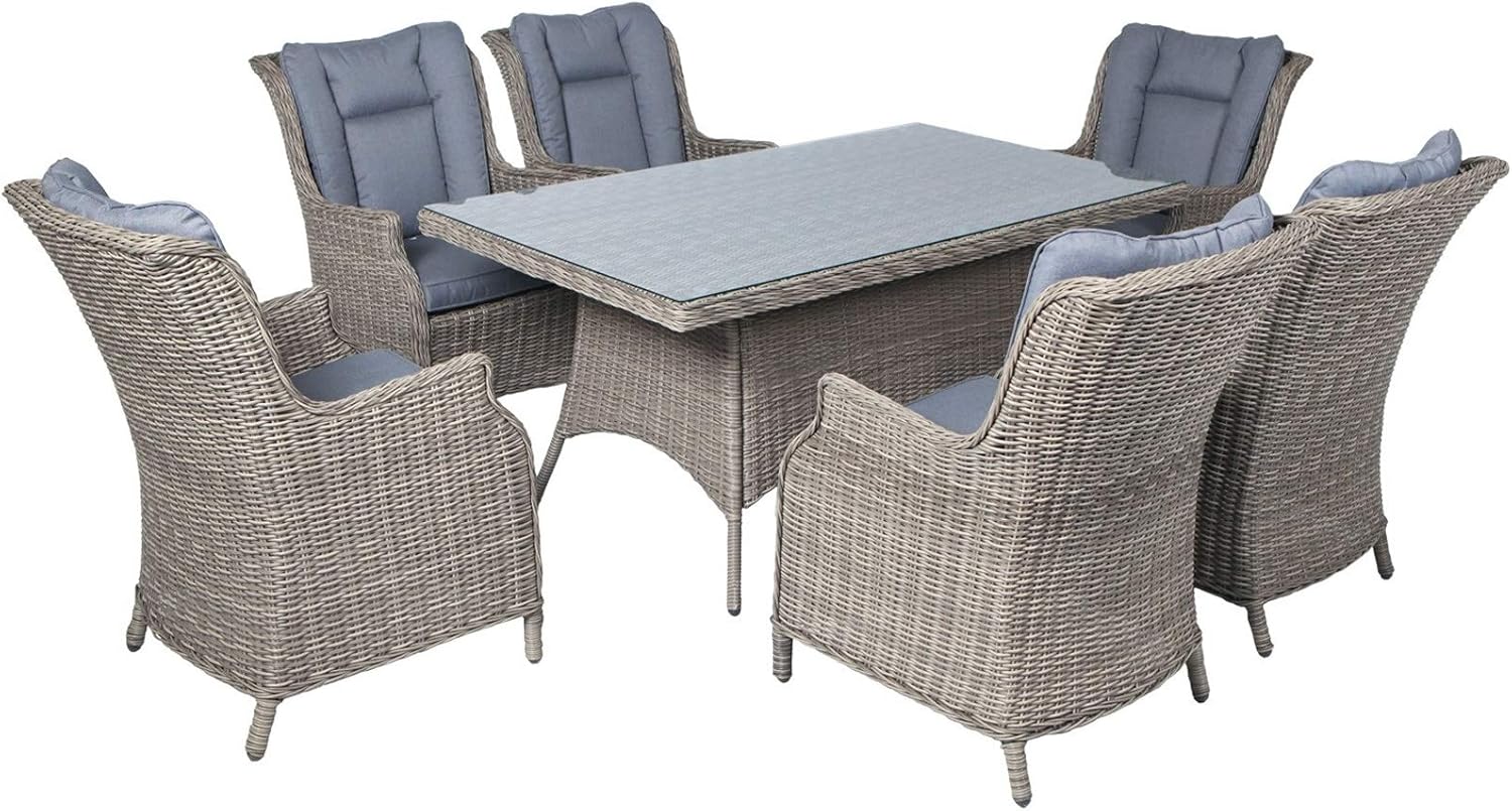 Oren Athens 6 Seater Rectangular Rattan Dining Set - Light Brown Grey ...