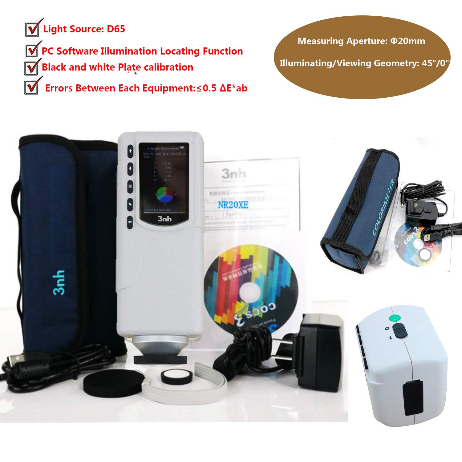 Amazon.com: Colorimeter Color Meter Tester 45°/0 °D65 CIELabCh CIELab ...