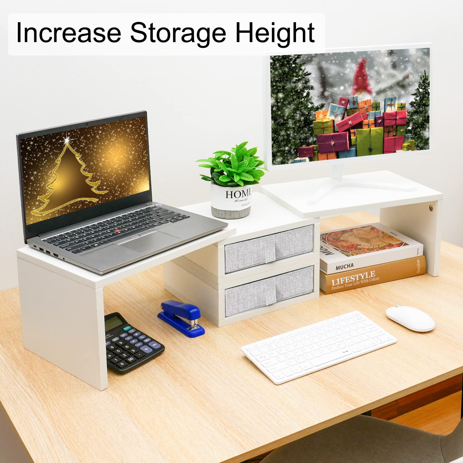 Mua TEAMIX Dual Monitor Stand Riser with 2 Drawers - Length and Angle ...