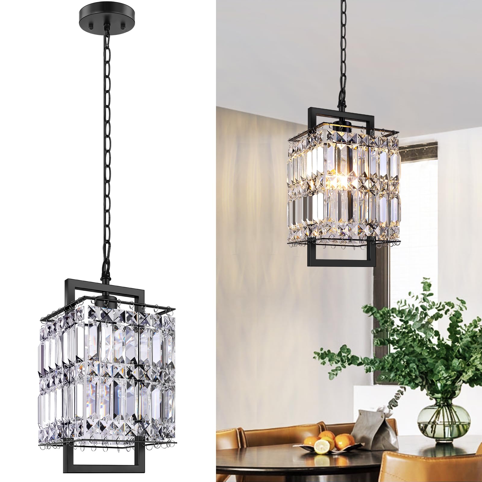 Brightever Black Crystal Kitchen Island Lighting, Farmhouse Chandeliers ...