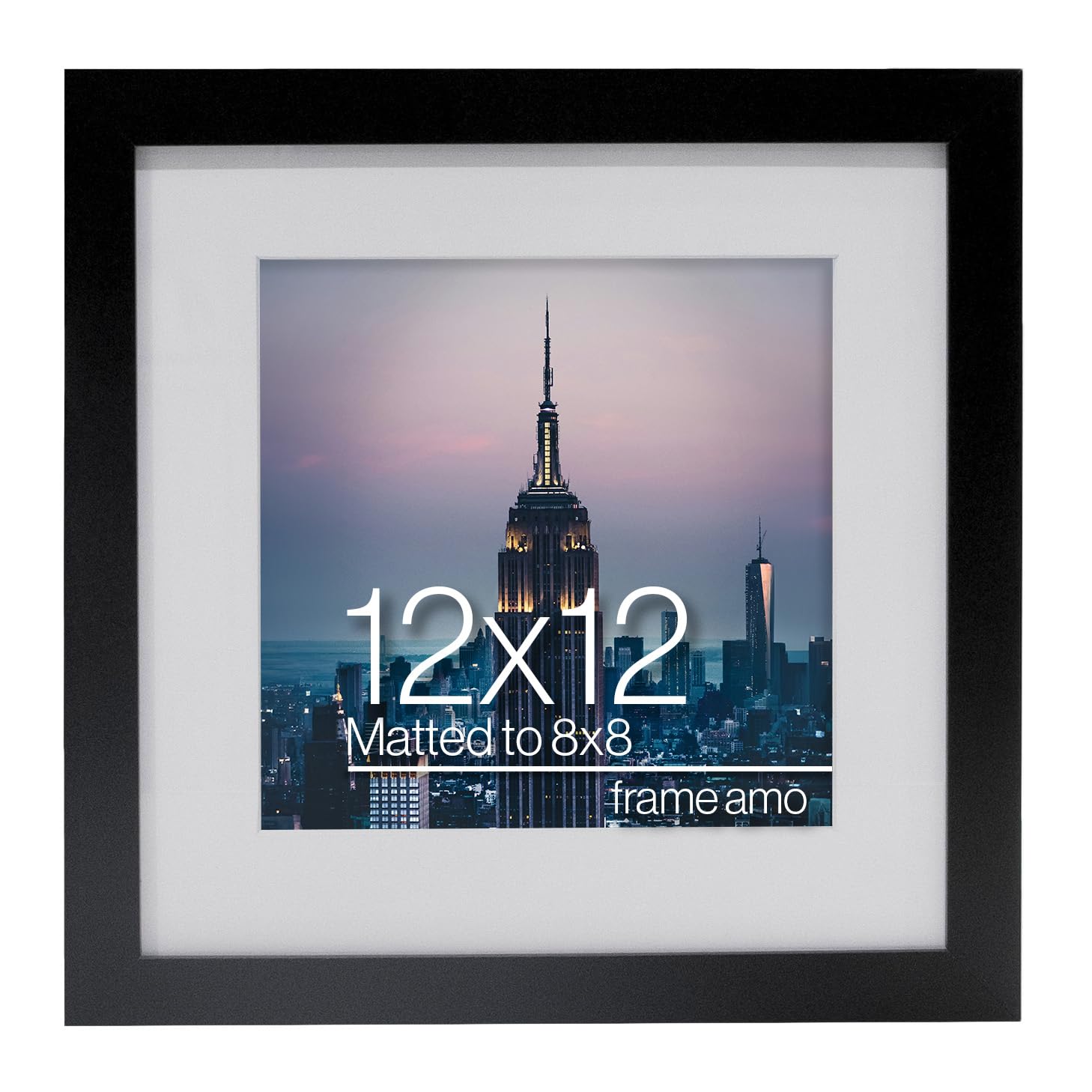 Frame Amo 12x12 Black Picture Frame with 7.5x7.5 White Mat Opening for ...