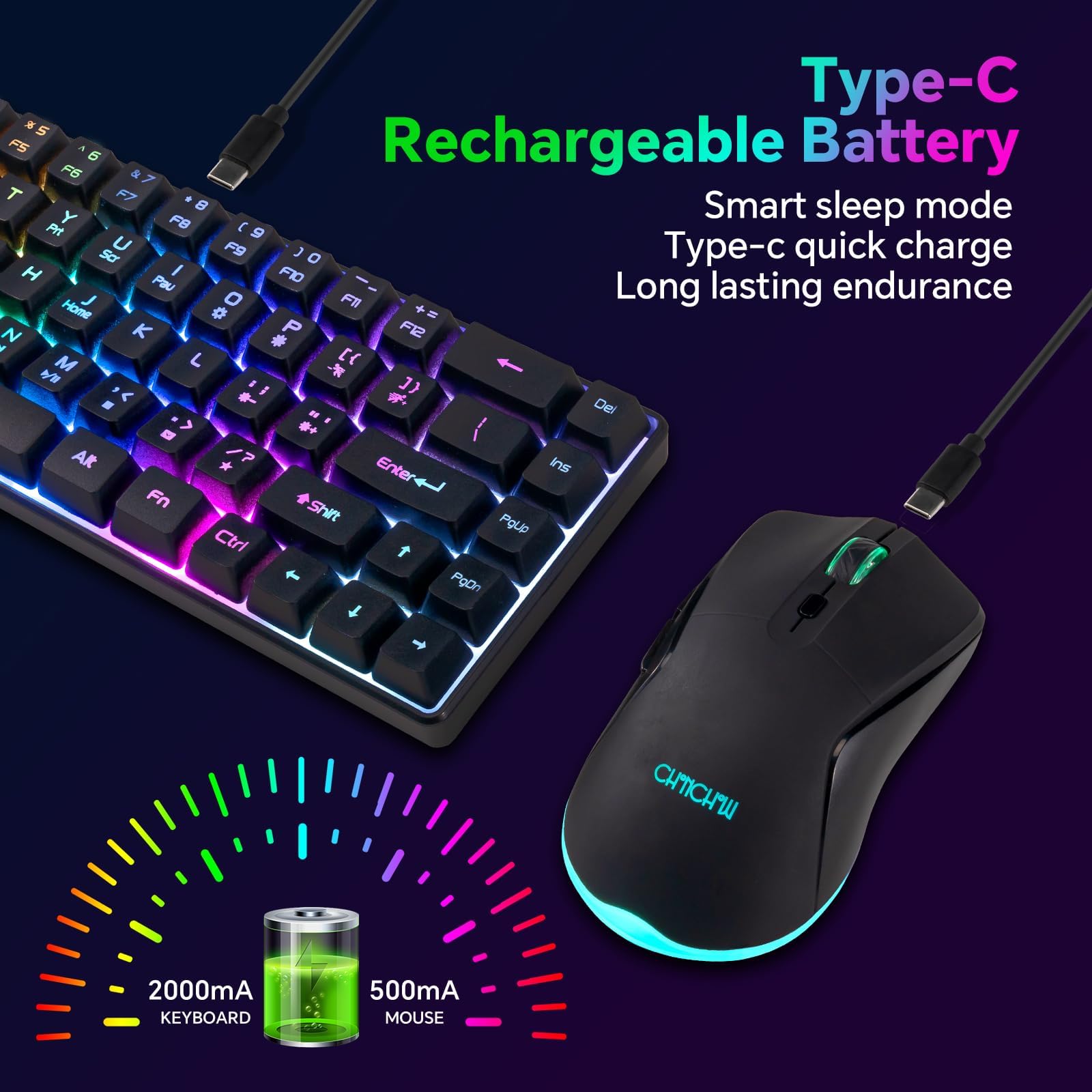 Mua CHONCHOW 60% Wireless Gaming Keyboard and Mouse Combo, RGB Backlit ...