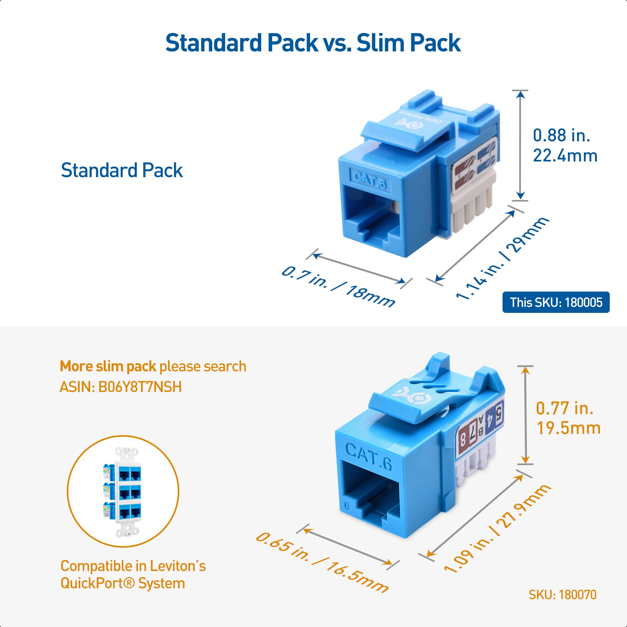 Cable Matters [UL Listed] 50-Pack 10Gbps Cat6 Keystone Jacks, RJ45 Keystone Jack, Ethernet ...
