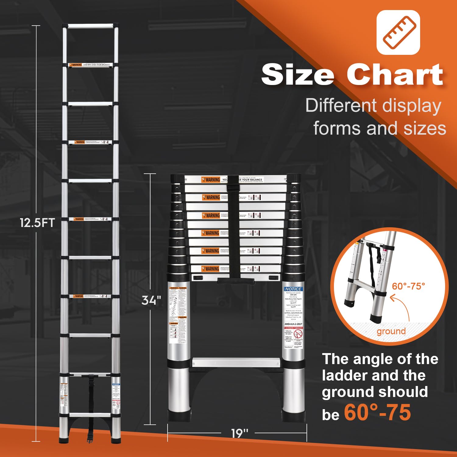 Mua Soctone Telescoping Ladder, 12.5 FT Aluminum Button Retraction ...