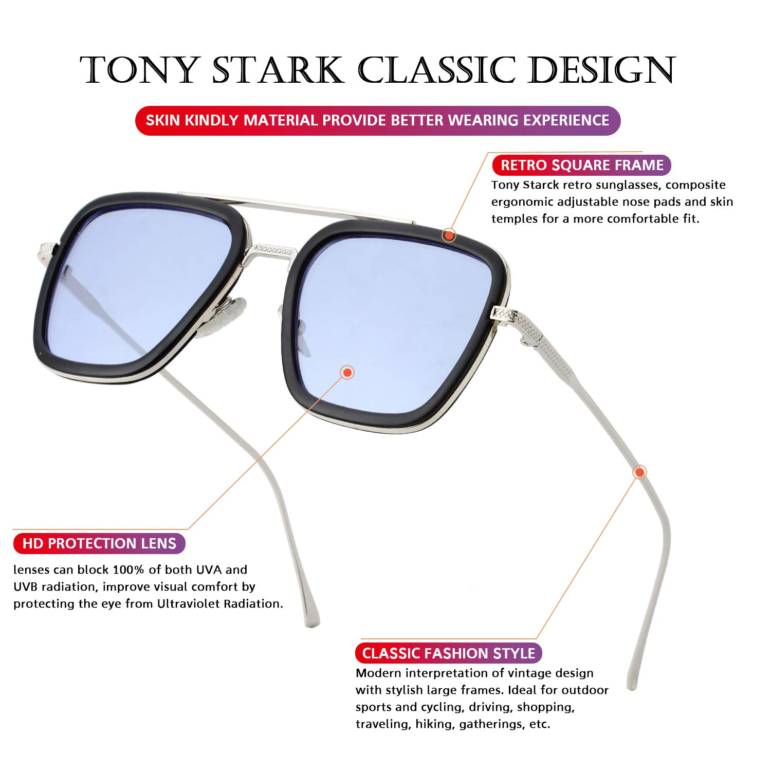 Mua Tony Stark Sunglasses - Iron Man Sun Glasses Vintage Square Metal ...