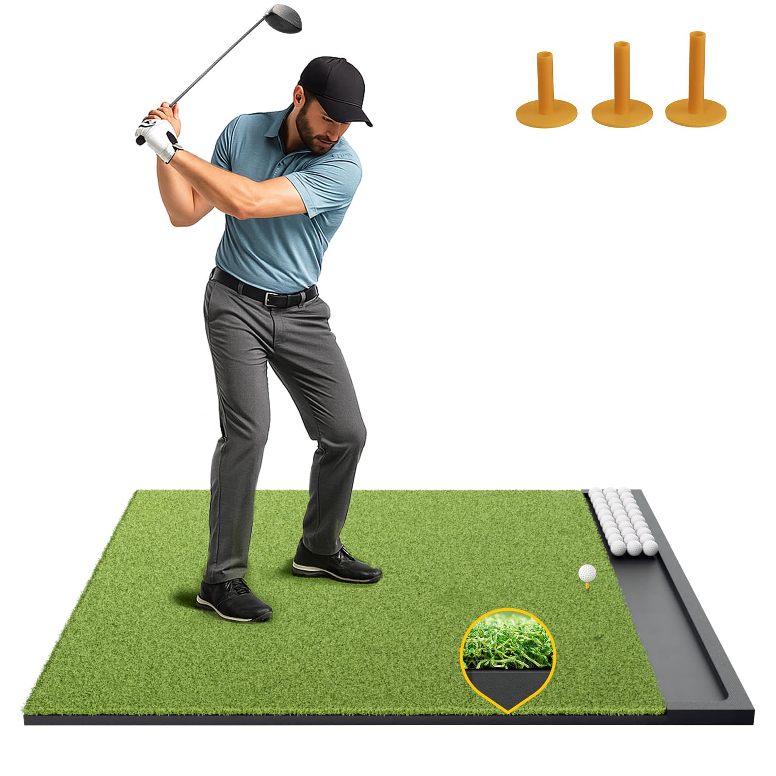 Golfpar 6x4ft Golf Hitting Mat with Integrated Ball Tray, 26mm ...