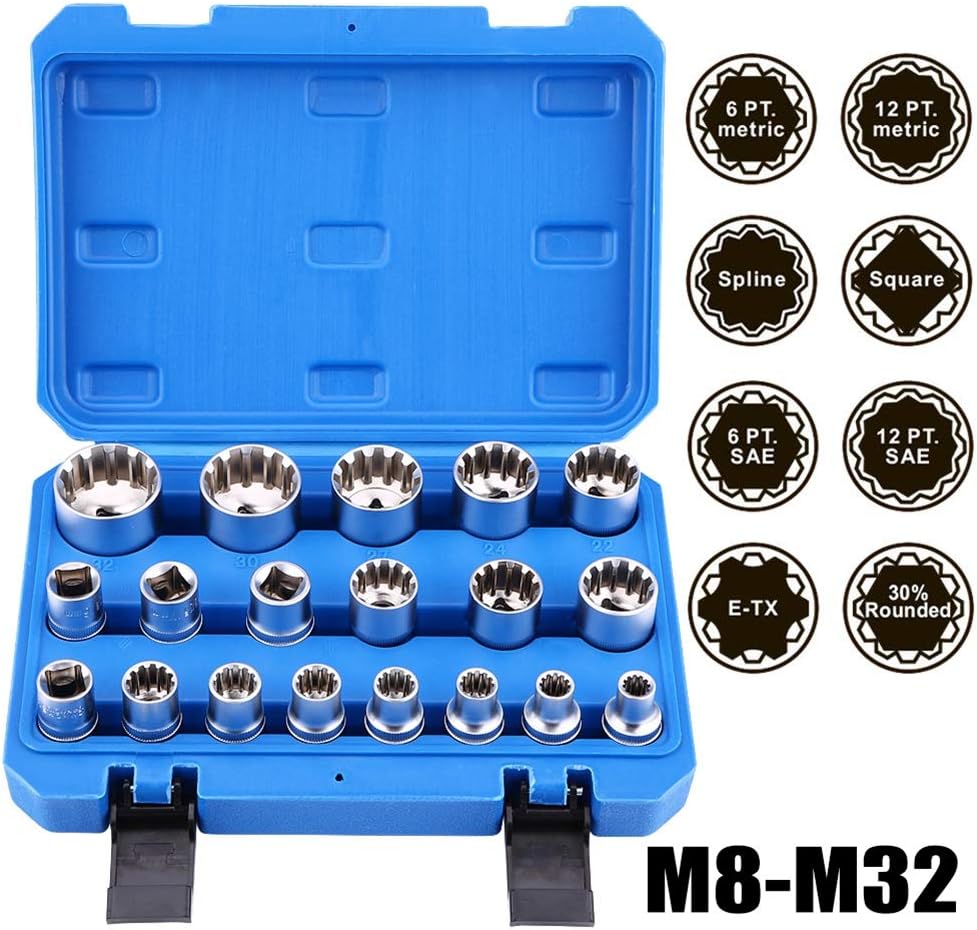 Gear Socket Set, 19Pcs Universal Multi-Tooth Gear Lock Socket Sockets ...