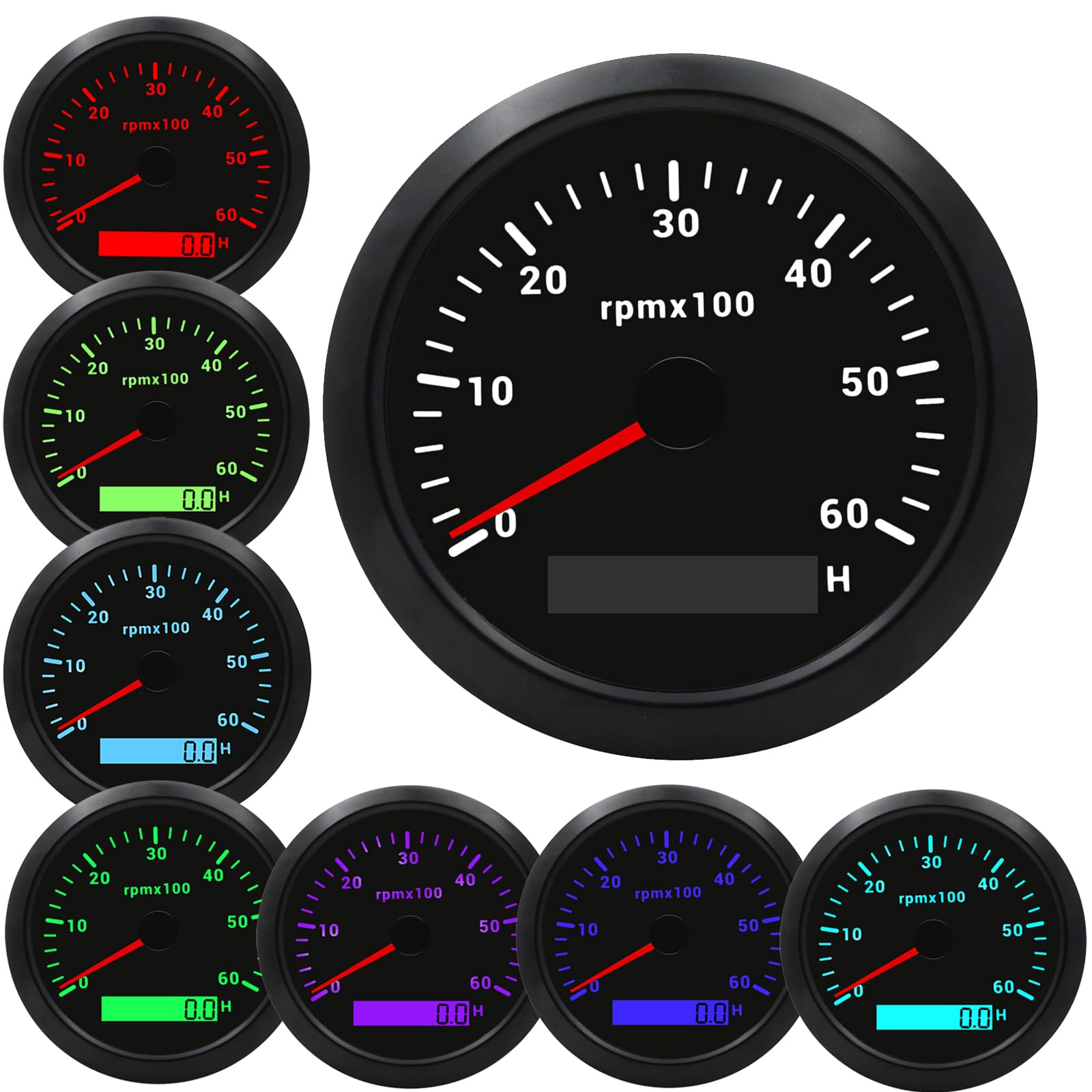 Geloo 85MM Boat RPM Tachometer Gauge 6000RPM Marine Tachometers 0-6000 ...