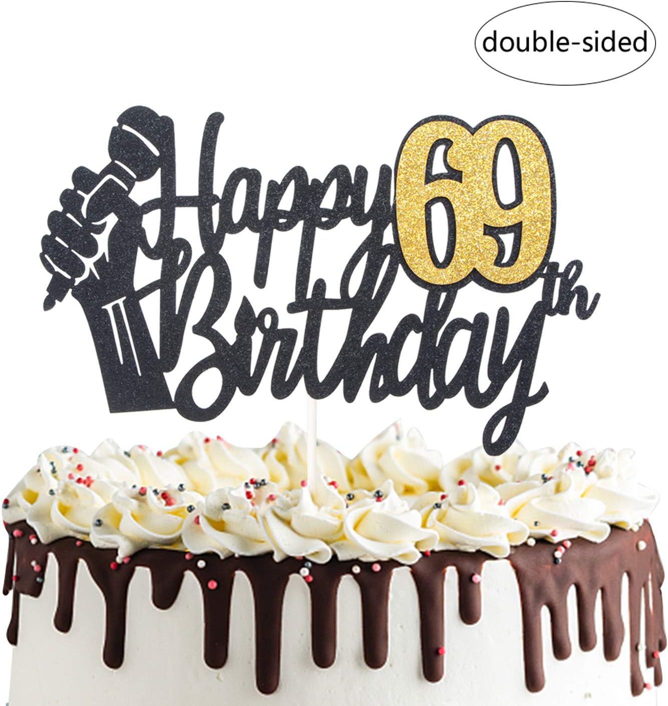 PANHUI Happy 69th Birthday Cake Topper With Microphone Cheers To 69 PANHUI Happy 69th Birthday Cake Topper With Microphone Cheers To 69