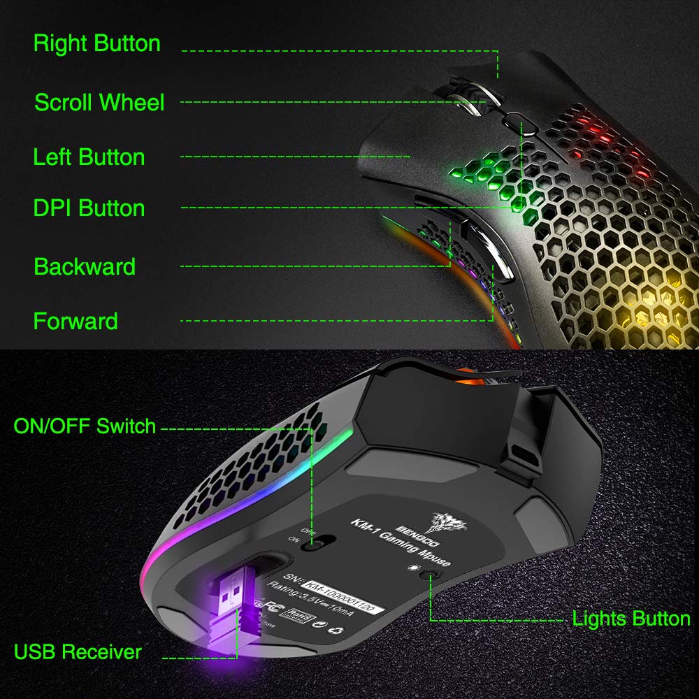 Mua BENGOO KM-1 Wireless Gaming Mouse, Computer Mouse with Honeycomb ...