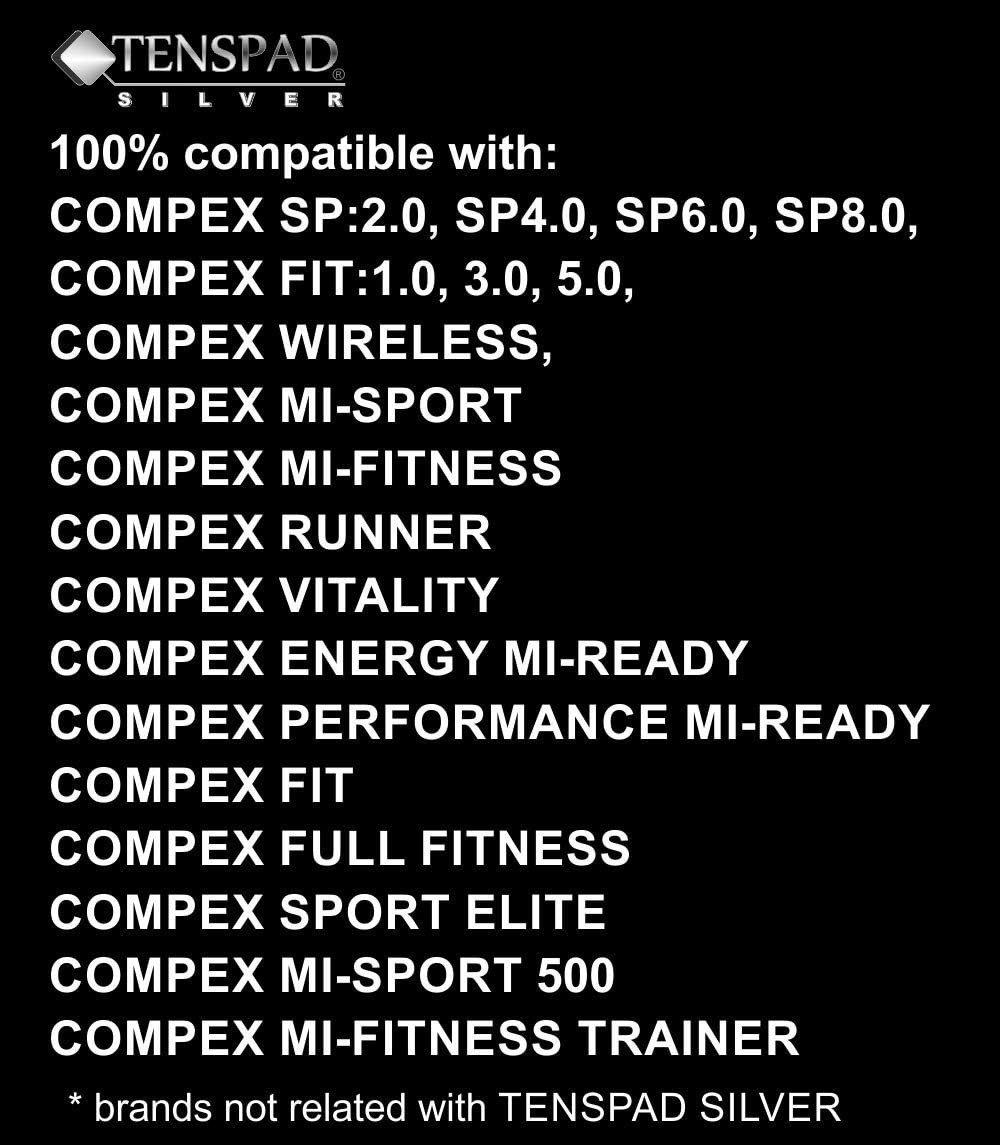 Pack of 12 electrodes for Compex with silver pattern (8 electrodes 50x50mm + 4 electrodes ...