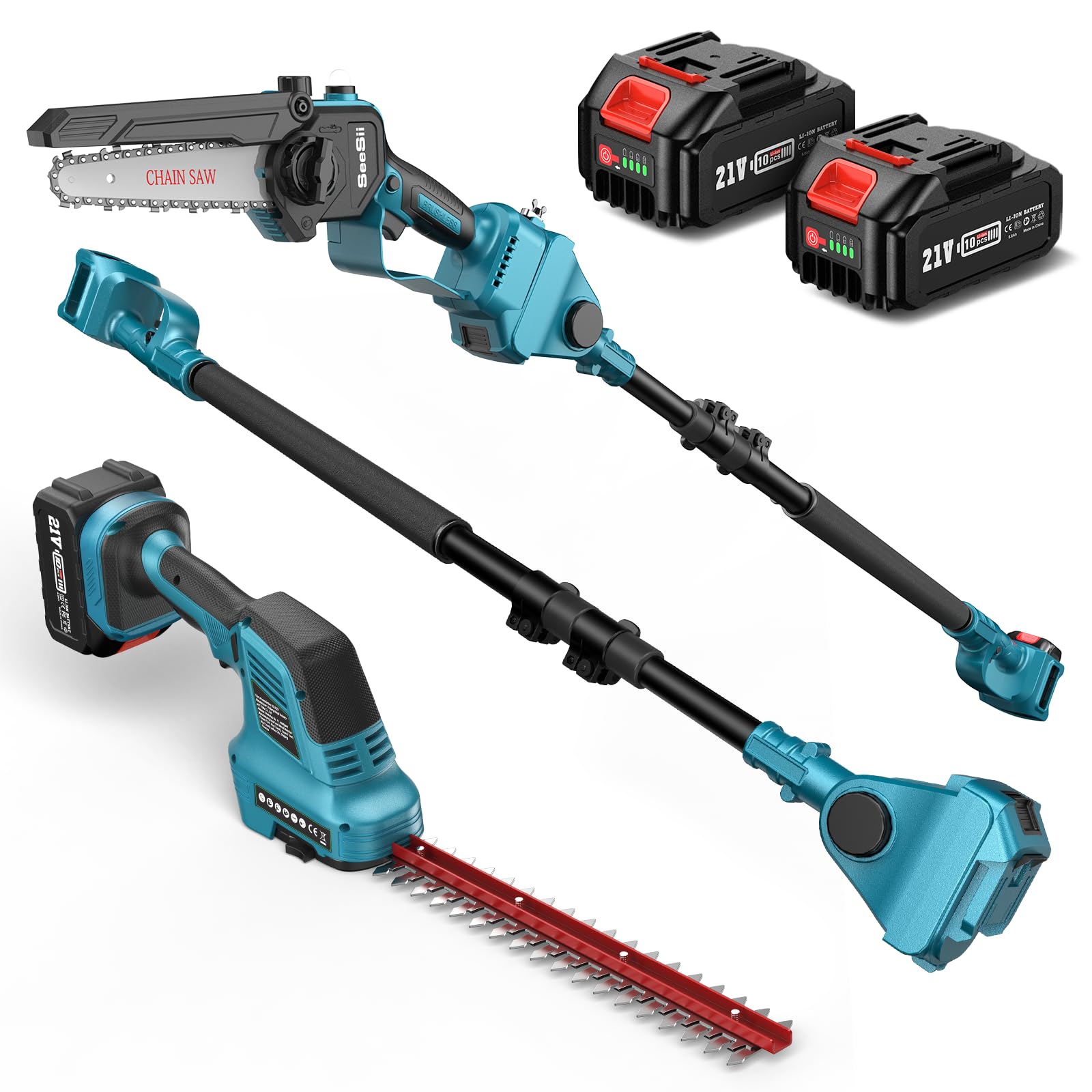 SEESII 6-in-1 Cordless Pole Saw & Hedge Trimmer Grass Shears Combo Kit ...