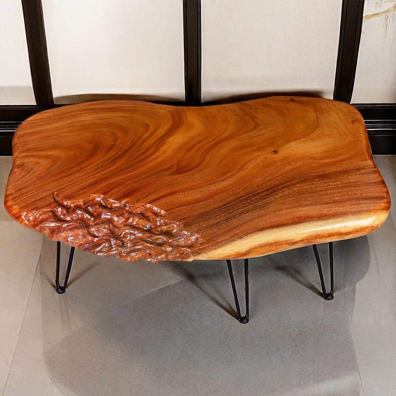 BTEOBFY Live Edge Coffee Table, Natural Living Room Coffee Table with ...