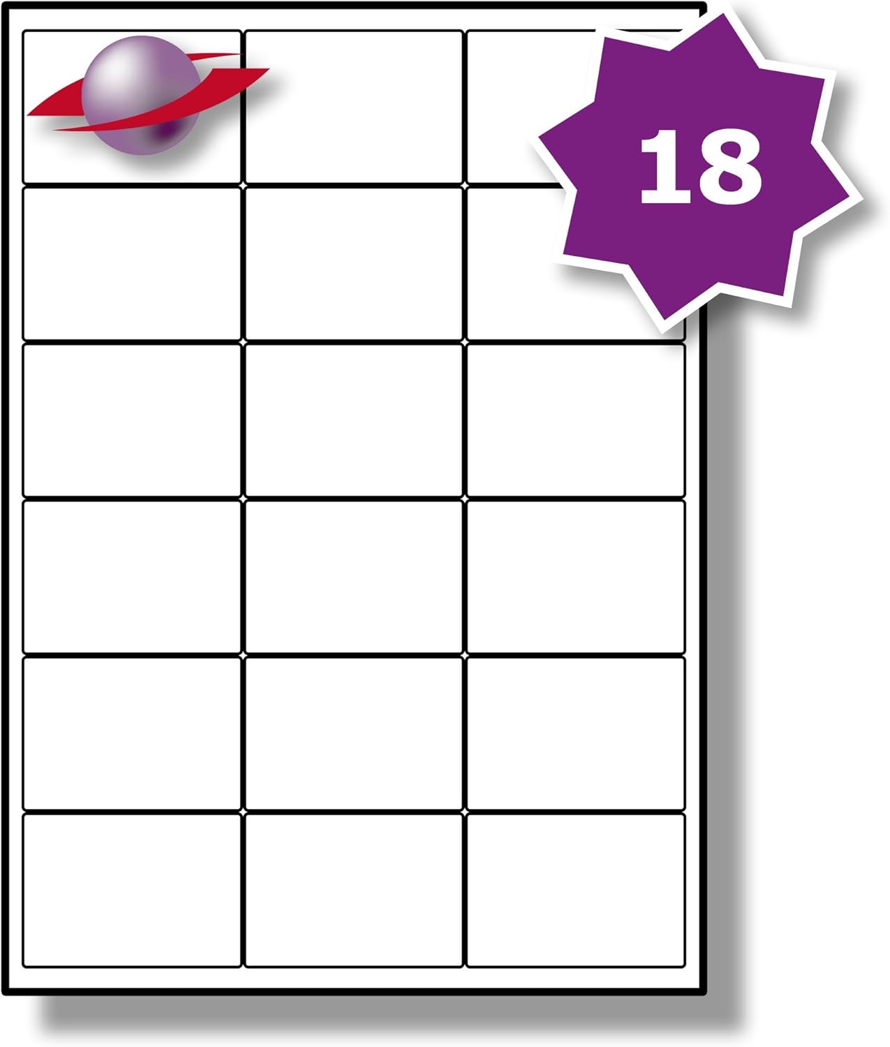 18 Per Page/Sheet, 100 Sheets (1800 Sticky Labels), Label Planet® White ...