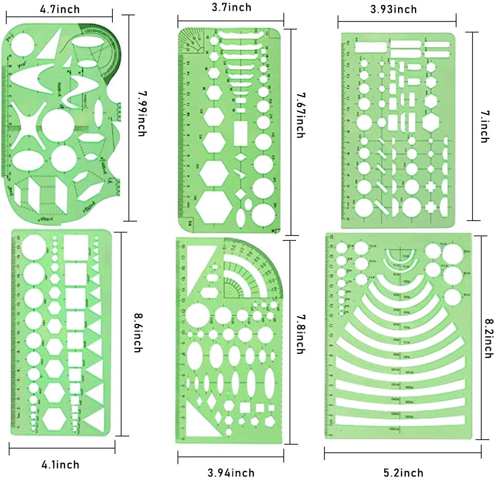 Lanzn 6 Pieces Geometric Drawings Templates Stencils Ruler Plastic ...