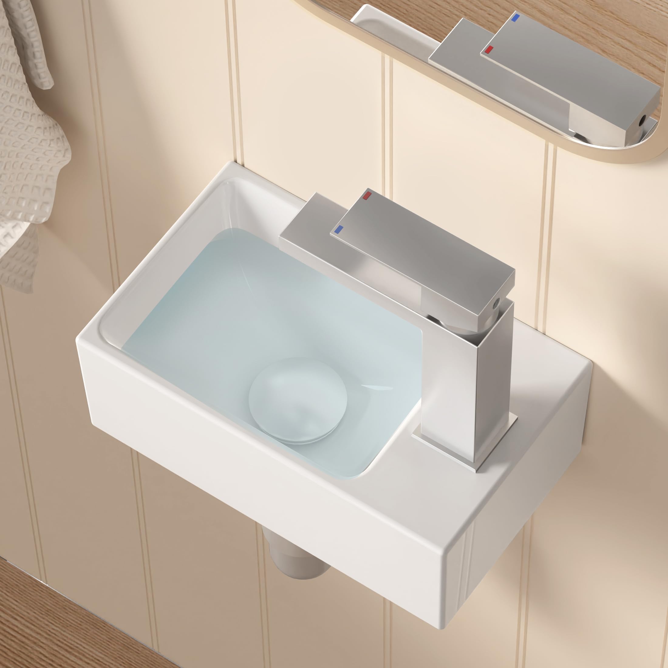 KES Small Vessel Sink 12" X 7" for Tiny Bathrooms, Floating Wall Mount ...