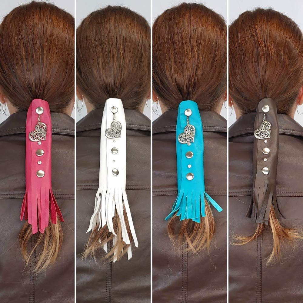 Amazon.com: Leather Ponytail Wrap 5"-22" | Colorful Motorcycle Hair ...