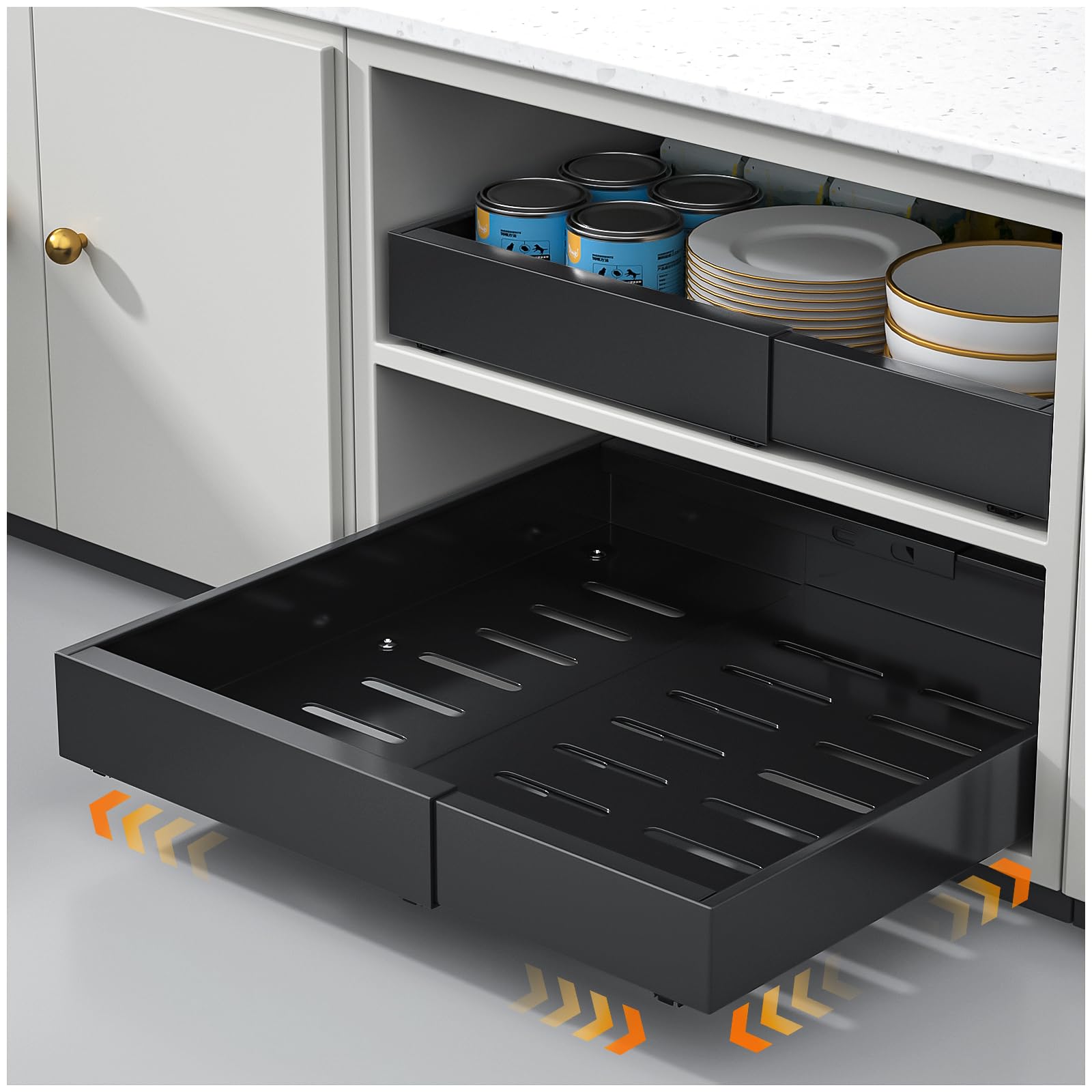 Expandable Pull Out Cabinet Organizer 16.5"Deep, 12.4-20.4" Slide Out ...
