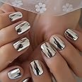 Amazon.com: Coolnail 24pcs Short Round Mirror Fake Nails Metallic ...