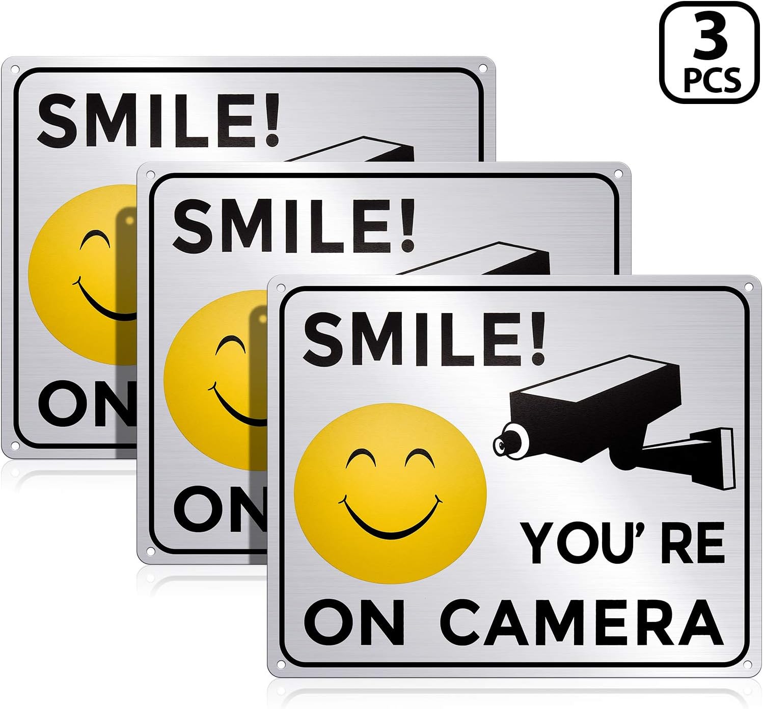3 Pieces Smile You're on Camera Sign Video Surveillance Sign Aluminum ...